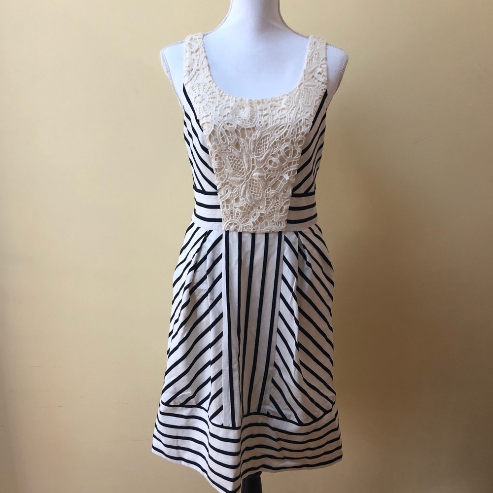 Anthropologie Maeve Chessia Dress Navy White 8 - Gem
